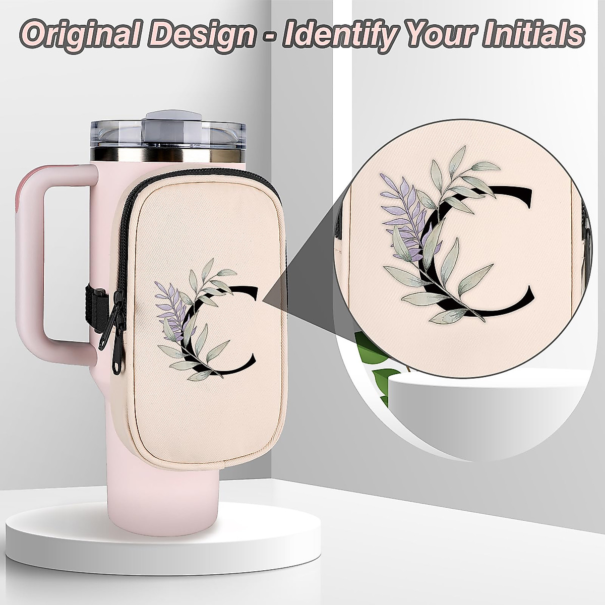 Water Bottle Pouch for Stanley - Water Bottle Pouch - Alphabet Cup Pouch Bag for Stanley Cup 18-40 Oz, Water Bottle Holder with Zipper for Stanley Cup(C)