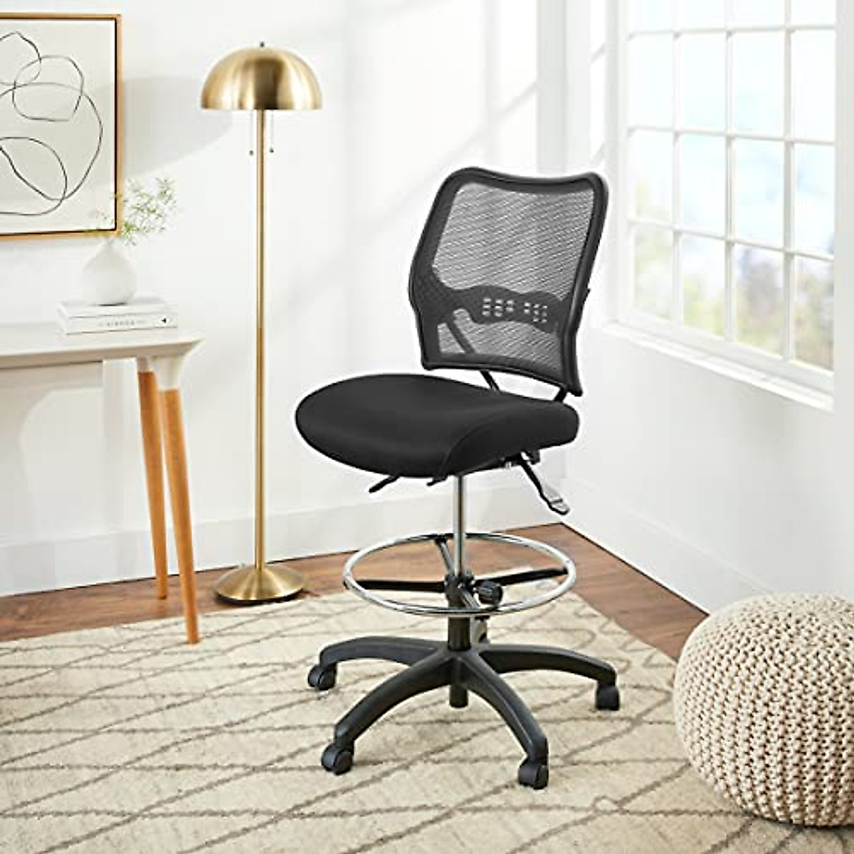 SPACE Seating Deluxe AirGrid Back with Mesh Seat, Adjustable Footring, Dual Function Control and Nylon Base Drafting Chair, Black