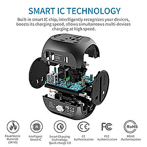 UPPEL Universal Travel Adapter Power Adapter All in One European Adapter Travel Converter with QC3.0&USB&Type-C Port Function Charger,Universal Plug Adapter Used in UK/US/EU AU/Asia(200 Countries)