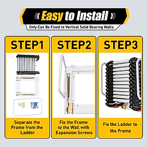 Attic Ladder Pull Down 11 Steps Attic Stairs Alloy Attic Access Ladder 9 ft Height Wall-Mounted Folding Loft Stairs with Armrests for Attic