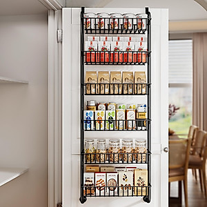 Over the Door Pantry Organizer - 6 Tier Pantry Door Spice Rack Organizer, Metal Over Door Organization Pantry Organizer and Storage Kitchen