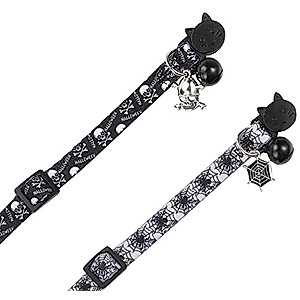 BoomBone Cat Collar Halloween Set of 2, Skull Cat Collar for Small Dogs, Holiday Kitten Collar with Bell