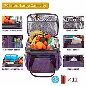 Geochlo Insulated Lunch Bag for Women Men, Lunch Box Leakproof Cooler Tote with Shoulder Strap for Work Picnic School (Purple)