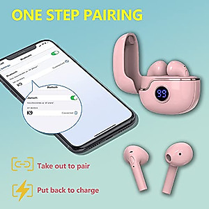 Wireless Ear Buds Bluetooth Headphones with Wireless Charging Case and LED Power Display Touch Control 30 Hrs Playtime Earphones HI-FI Stereo Earbuds with Built-in Mic for iPhone Android Samsung