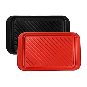 TP Serving Trays with Handles, BMC Grill Prep and Serving Platters for Outdoor, Parties and BBQ, Microwable Dishwasher Oven Safe Food Tray, Set of 2, Black and Red(17” x 10.5”)