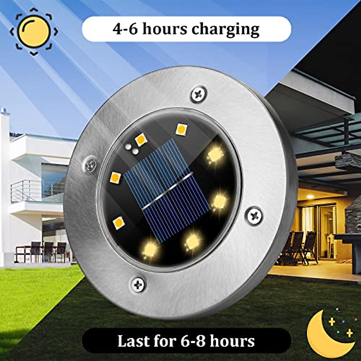 24 Pack Solar Ground Lights Outdoor Waterproof, 8LED Pathway Lights Solar Powered, Solar Disc Outdoor Garden In-Ground Lights for Yard Pool Patio Deck Garden Pathway Landscape Lighting (Warm Light)