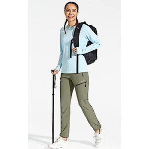 MOCOLY Women's Cargo Hiking Pants Elastic Waist Quick Dry Lightweight Water Resistant Casual Long Pants UPF 50+ Green L