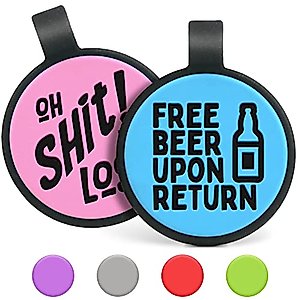 GoTags Silent Silicone Dog Tags, Beer Upon Return Funny Design, Personalized Silent Tag Engraved for Dogs and Cats, Round