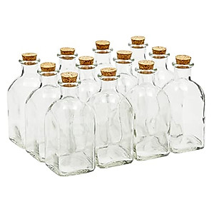 Juvale 12 Pack Clear Glass Bottles with Cork Lids, Tiny 6 oz Vintage Style Potion Vases for Flowers, DIY Crafts, Party Favors, Home Decor