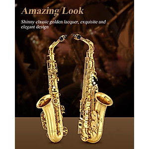 Eastar AS-Ⅱ Student Alto Saxophone E Flat Gold Lacquer Alto Beginner Sax Full Kit With Carrying Sax Case Mouthpiece Straps Reeds Stand