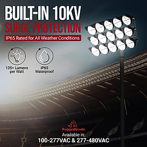 RuggedGrade 277-480V - 500W StadiumPro III LED Stadium Lights - 66,500 Lumen - 5000K - 30 Degree - Slip Fit