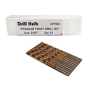 Pack of 12, 3/32-Inch Titanium Nitride Coated Drill Bit, Premium M2 High Speed Steel, Jobber Length, for Metal, Plastic, Wood