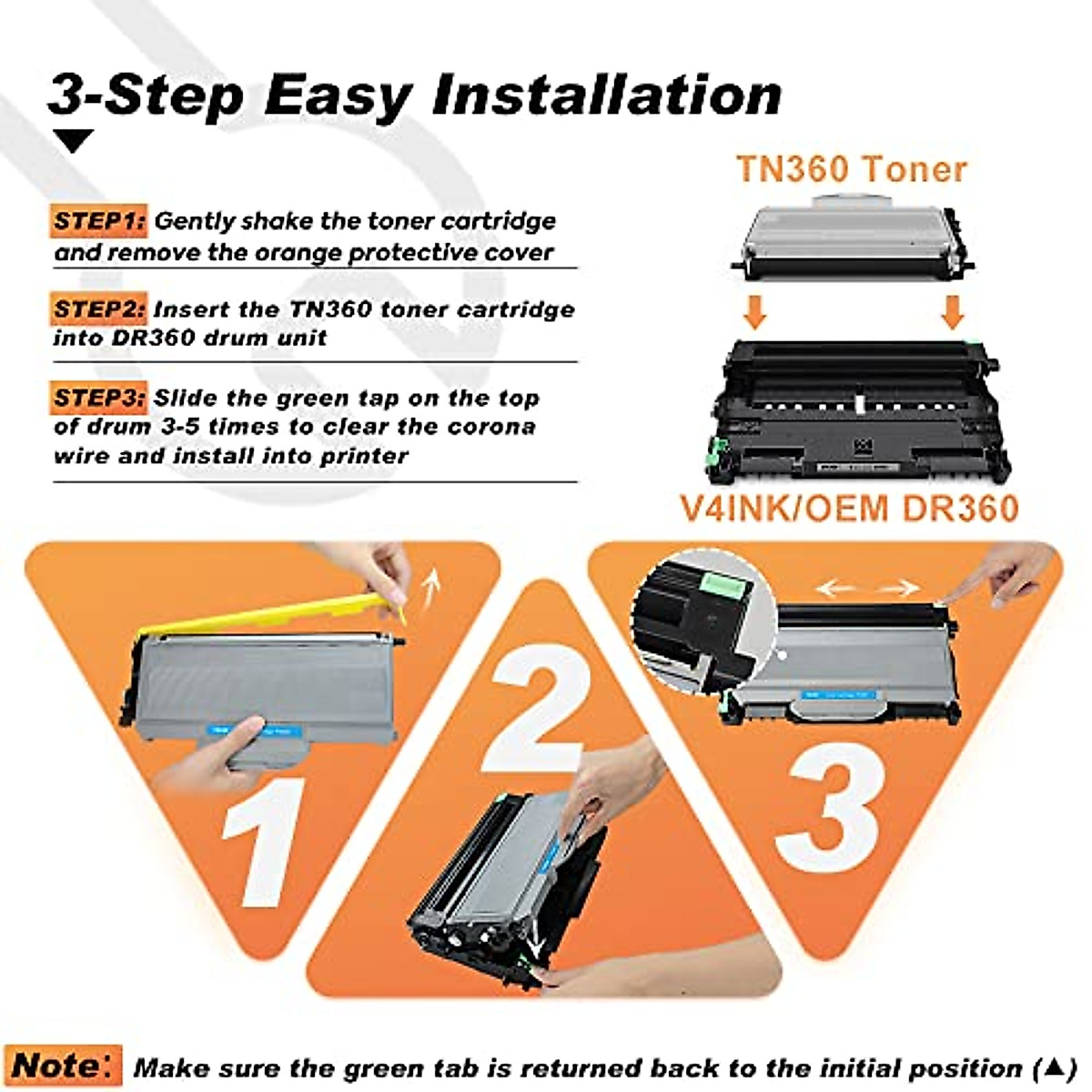 v4ink Compatible Drum+Toner Replacement for Brother DR360 TN360 (1Drum + 2Toner) Work with DCP7030 DCP7040 DCP7045 HL2120 HL2140 HL2150 HL2170 MFC7320 MFC7340 MFC7345 MFC7440 MFC7445 MFC7450 MFC7840