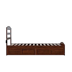 AFI Warren Twin XL Size Platform Bed with Footboard, Storage, & Charging Station in Walnut