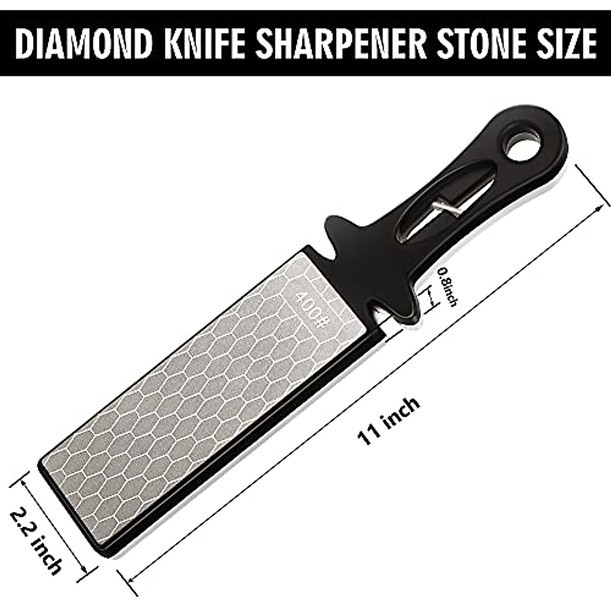 BNELL 5-In-1 Diamond Knife Sharpening Stone, Rod Double-Sided Sharpening Stone Honeycomb Surface Outdoor Kitchen Grinding Tool with Angle Guide(400/1000Girt)