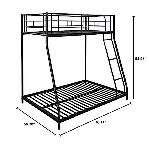 Twin Over Full Metal Bunk Bed with Ladder & Safety Guard Rails,Low Bunkbeds w/Sturdy Steel Slat Support, for Kids Teens Adults,Space Saving & No Box Spring Need,Black