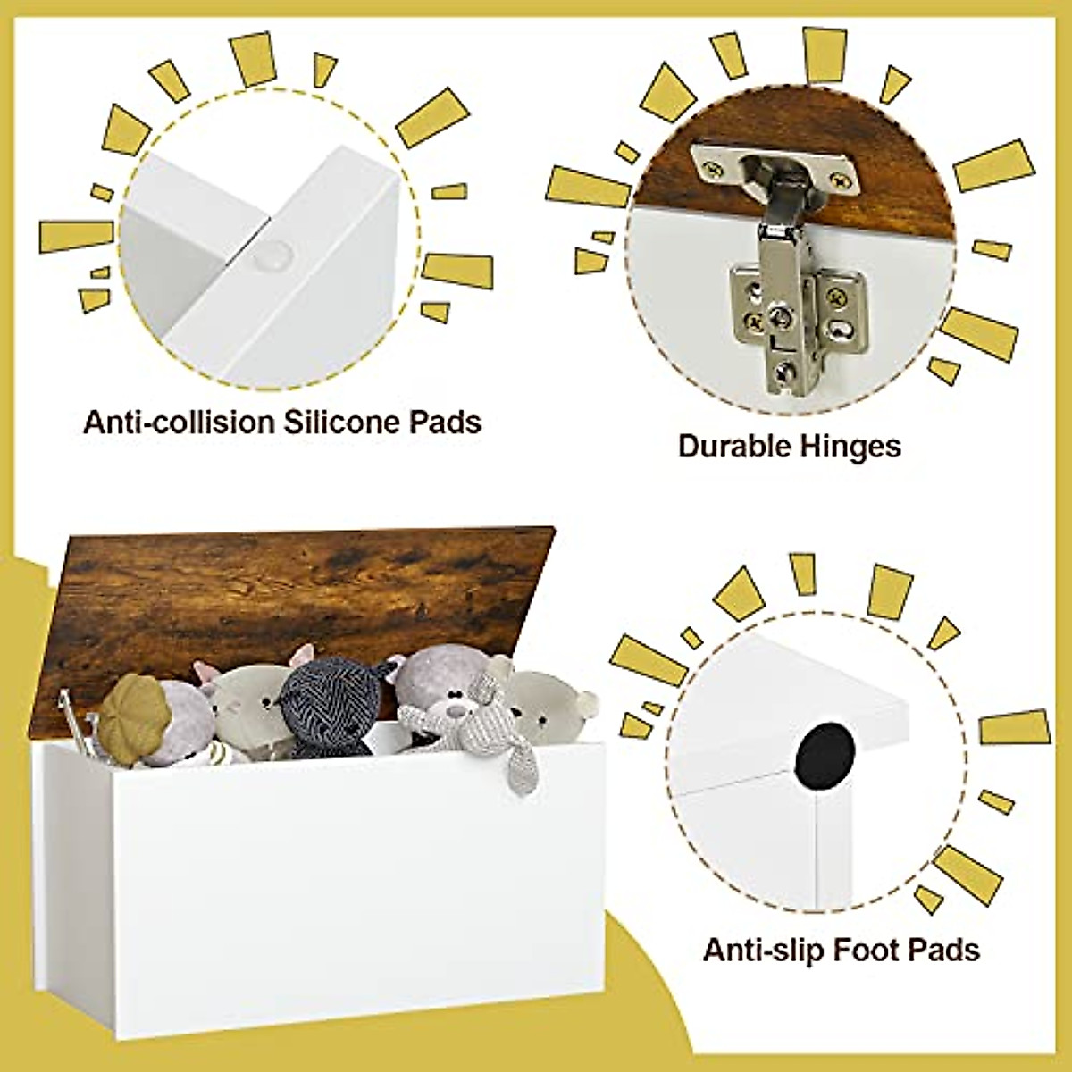 Costzon Kids Toy Box Storage Chest, Wooden Children Storage Bench Ottoman Trunk w/Flip-top Lid, 35.5” Wide Toddler Cabinet Organizer w/Pneumatic Rod for Kids Play Room Nursery (Rustic Brown + White)