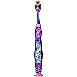 Colgate Kids Unicorn Toothbrush with Suction Cup for Children 5+ Years Old, Extra Soft (Colors Vary) - Pack of 4
