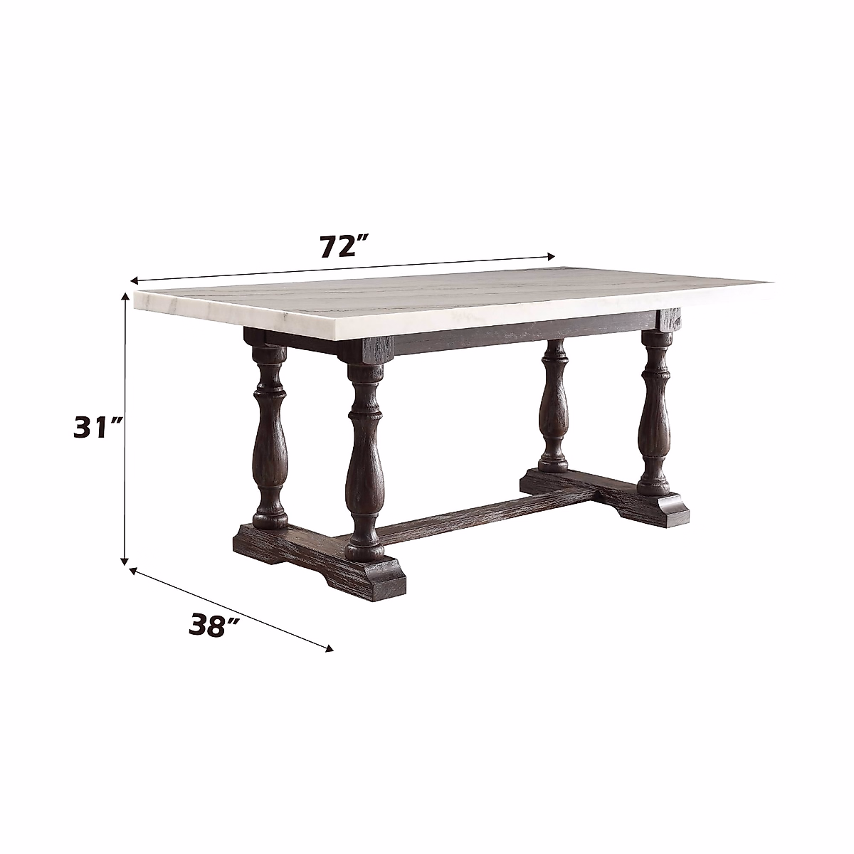 Acme Gerardo 72" Marble Top Dining Table in White and Espresso