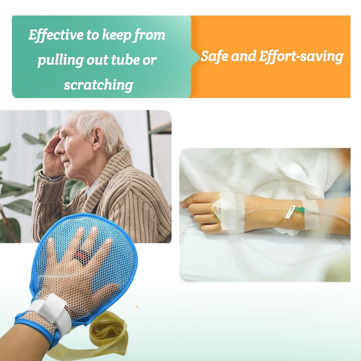 DUNBRI Hand Restraint Gloves for Dementia, Anti Scratch Bed Restraint Mitts, Breathable Protective Gloves for Elderly Daily Care