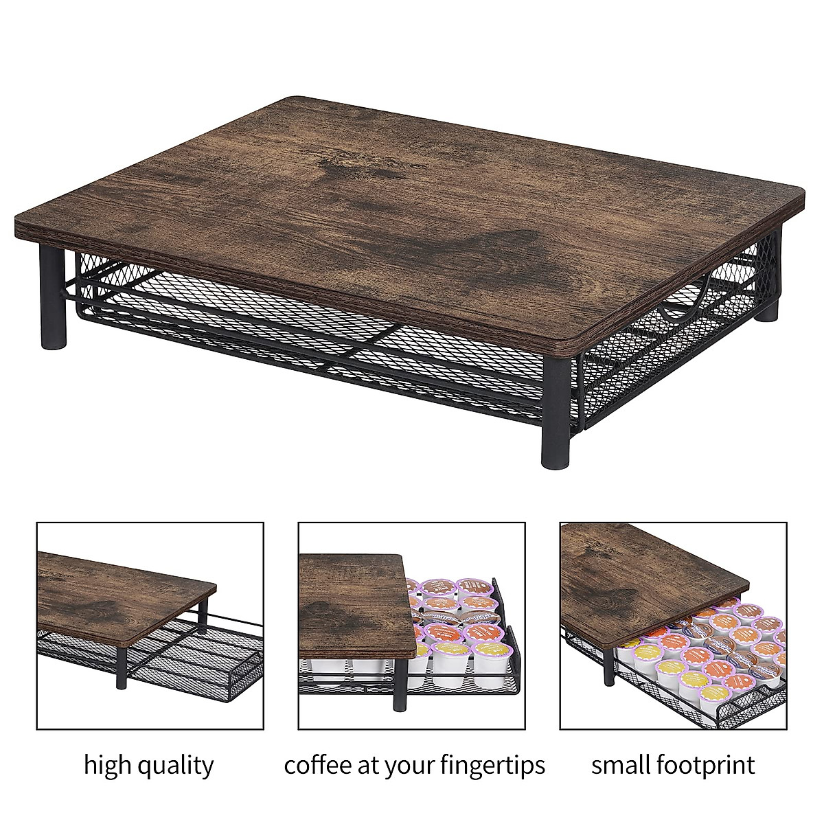 Giikin Coffee Pod Drawer Holder, k cup holder with 35 Capacity Capsule Pods, Coffee Pot Storage Organizer Drawer Holder for K-cups, Compatible with Nespresso Vertuo Capsules (Antique Brown)