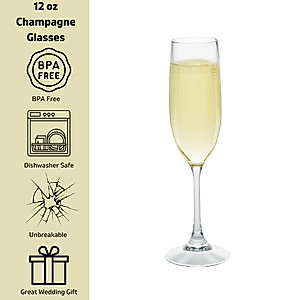 D'Eco Unbreakable Stemmed 12 oz Champagne Flutes (Set of 4) - 100% Reusable Shatterproof Mimosa, Sparkling Wine, Champagne Glasses - Perfect for Hosting & Entertaining - Elegant Cocktail Glasses Set