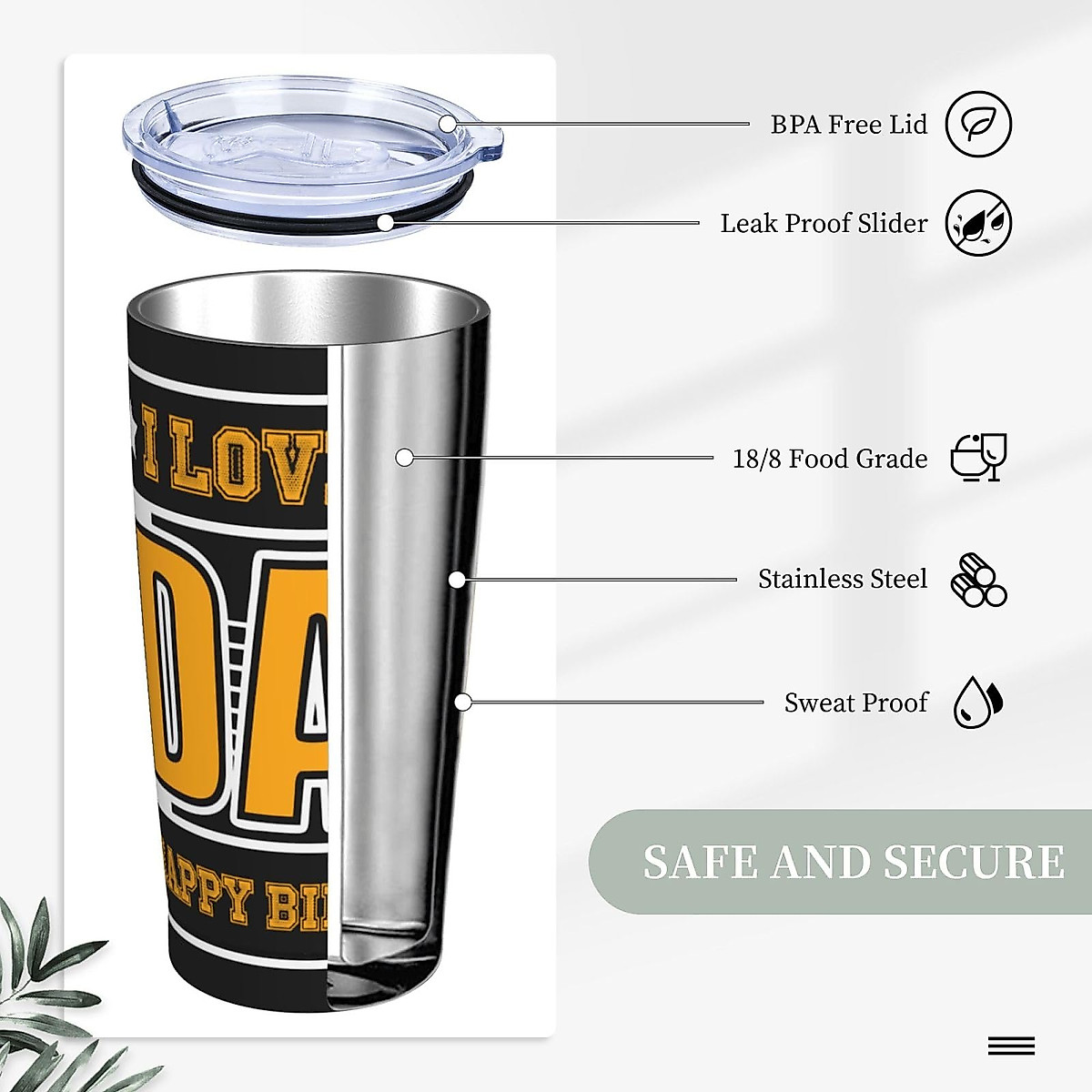 ayvcxui I Love My Dad Father's Day Stainless Steel Insulated Tumbler 20 Oz Water Bottle Coffee Mug Coffee Mug With Lid Straw Gifts