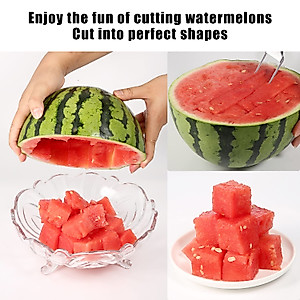 Watermelon Slicer Fork and 2pcs Fruit Forks, Fruit Cutting Fork 2-in-1 Watermelon Fork Slicer Cutter Stainless Steel Fruit Fork Cutter for Party Camping