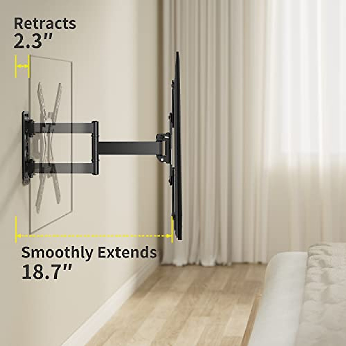 TV Wall Mount for Most 26-60 inch Flat/Curved TVs up to 77lbs, Full Motion Wall Mount TV Braket with Articulating arm Swivel Tilt Extension, Single Stud Corner TV Monitor Mount Max VESA 400x400mm