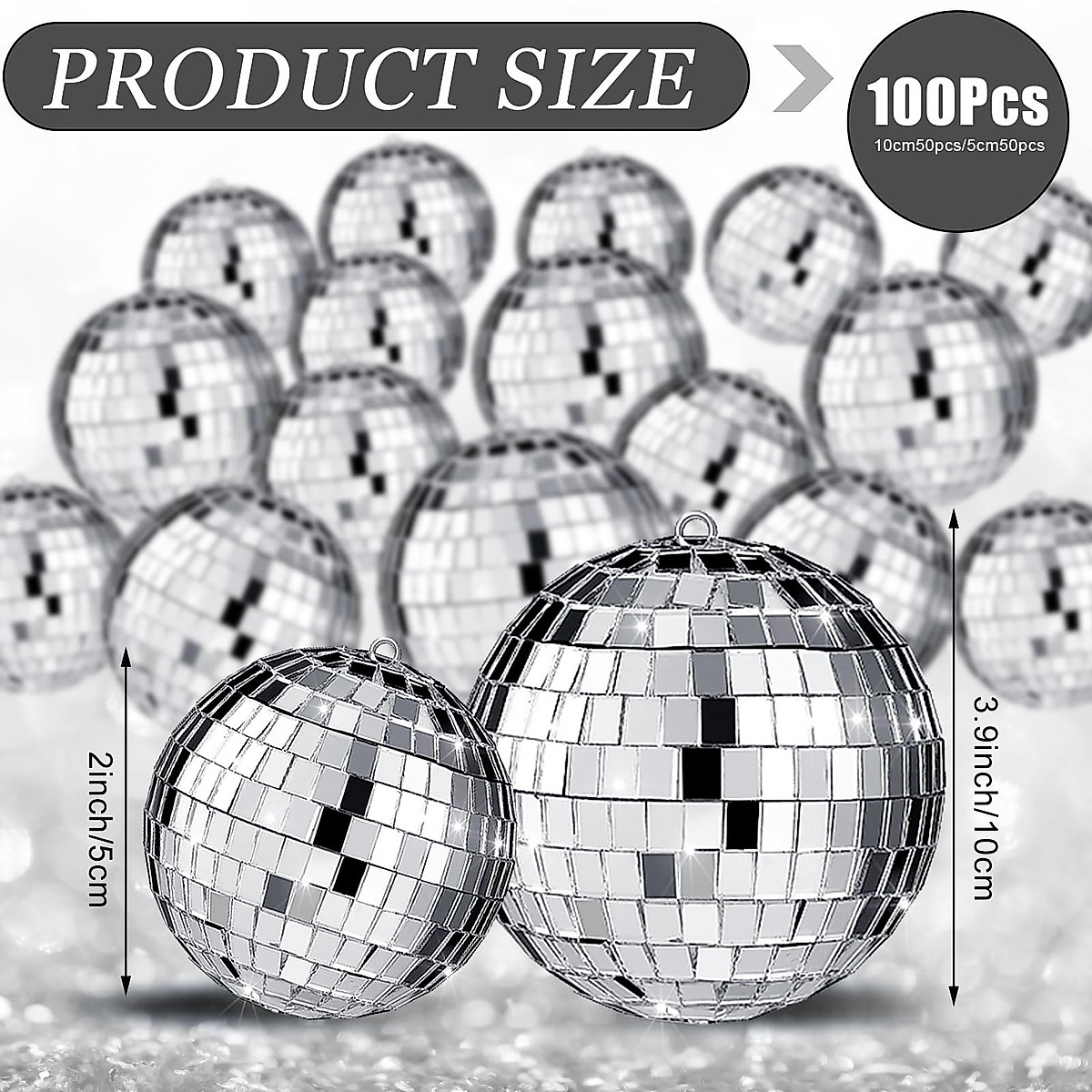 100 Pcs Bulk Disco Ball Set,Mini Mirror Disco Balls Ornaments Hanging Decoration in Different Size for Christmas Tree Cake Topper Dance Music 50s 60s 70s Themed Party(1, 2)