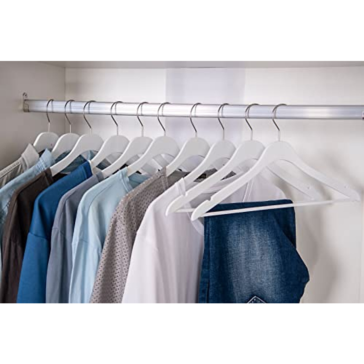 20 Luxury Slim Space Saving Wooden Clothes Hanger with Squared Pant Bar Best for Shirts, Blouses, Pant, Dress, Hangers White (White - Shirt with Pant Bar, 20)