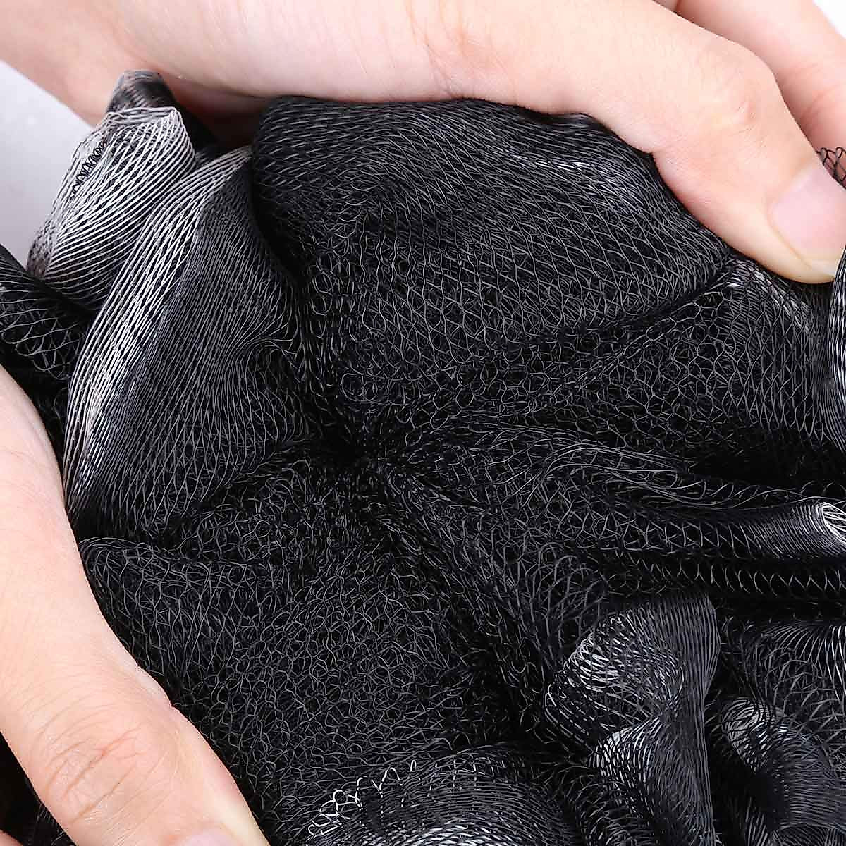 Tbestmax 75g XL Black Loofah Sponge for Exfoliating, Soft Shower Puff Bath Ball Body Scrubber Mesh Pouf 4 Set