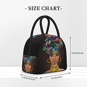 Oplp Beautiful African Woman Portrait Large Lunch Bag Capacity Box Meal Prep Insulated Handbag Reusable Lunch Container