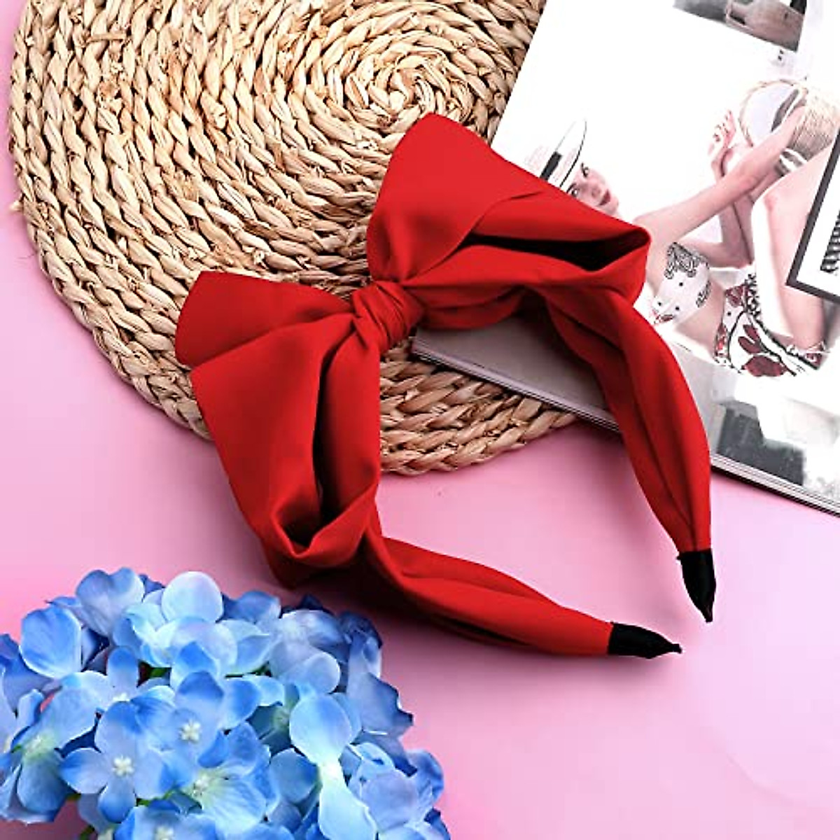 WLLHYF Bow Headbands for Women, 1 PCS Hair Bands Fashion Cute Hairband Non-Slip Headwear Beautiful Red Hair Hoop Knotted Wide Turban Headbands Valentine's Day Gifts for Women's Headbands