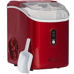 Deco Chef 33LB Per Day Countertop Ice Maker, 1-Click Automatic Operation, Self-Cleaning, Chewable Soft Nugget Ice, Red Stainless