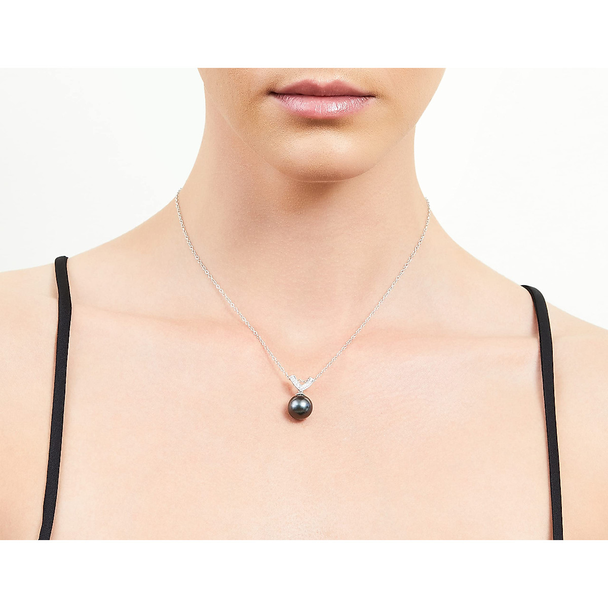 The Pearl Source 14K Gold 12-13mm Round Black Tahitian South Sea Cultured Pearl & Diamond Belissima Pendant Necklace for Women