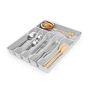 Spectrum Diversified Hexa Drawer Organizer Tray Modern Kitchen Cutlery, Utensil, Silverware Holder Caddy, 6 Dividers Cabinet Storage, 13 x 16, Stone Gray