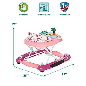 Dream On Me 2-in-1 Convertible Baby Steps Activity Walker in Pink, Adjustable Three Position Height Setting, Removable Tray, Easy to Fold and Store Baby Walker