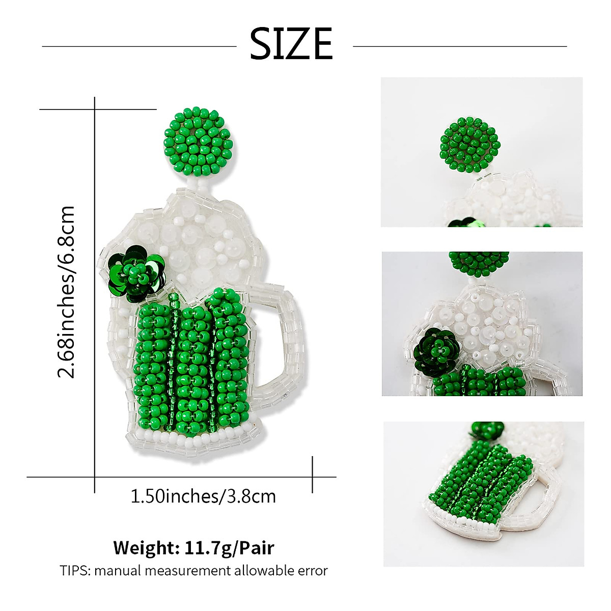 St Patrick's Day Beaded Earrings Green Beer Cup Dangle Earrings St Patrick's Day Accessories Costumes Jewelry for Women Gifts