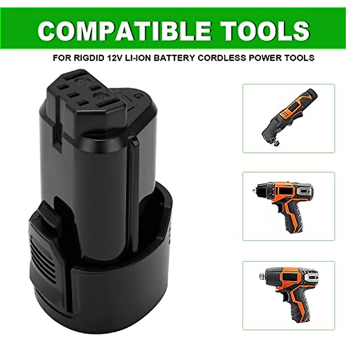 Hanaix 12V 3.0Ah Li-ion Replacement Battery for Ridgid R82007 R82009 R82048 R82049 AC82008 AC82049 130188001 130219001 130446011 for Ridgid 12v Battery