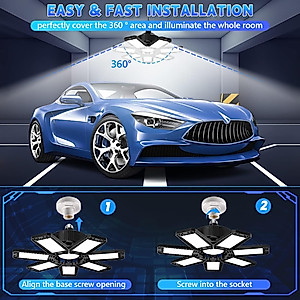 VRTOGTHE LED Garage Light - 2 Pack 200W 20000LM Garage Light with 7+1 Adjustable Panels LED Garage Ceiling Lights, E26/E27 Screw Socket in LED Shop Light for Garage, Warehouse, Basement, Storage Room