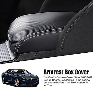 sportuli Center Console Cover Anti-Scratch Leather Armrest Cover Replace for 2011-2023 2024 Dodge Charger Chrysler 300 300C (Carbon Fiber)