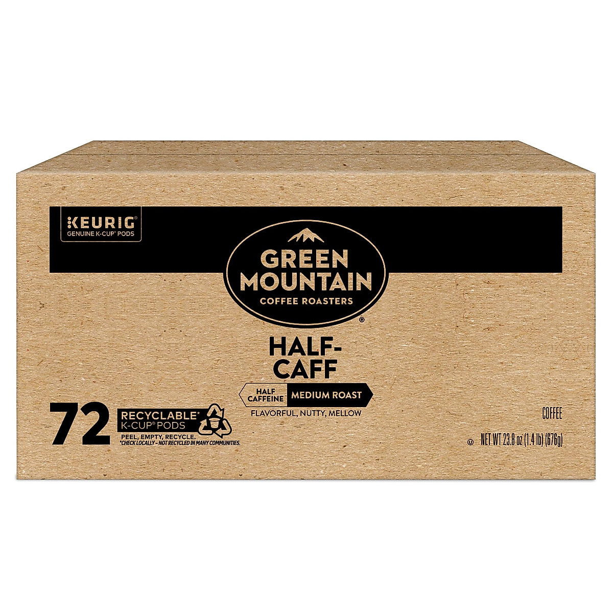 Green Mountain Coffee Roasters Half Caff, Single-Serve Keurig K-Cup Pods, Medium Roast Coffee, 12 Count (Pack of 6), Total 72 Count