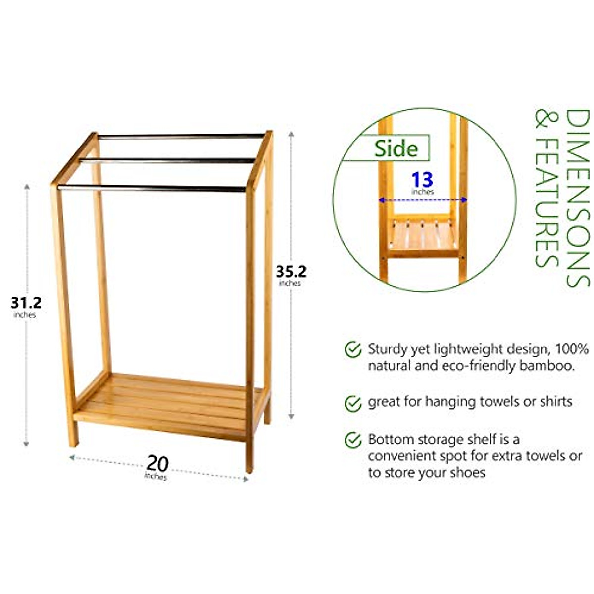 Bamboo Land- Bamboo Freestanding Towel Rack for Bathroom, Bathroom Hand Towel Holder, Outdoor Towel Rack for Pool, Standing Towel Rack, Towel Racks for Bathroom Freestanding, Towel Holder Stand