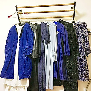 Clothing Store Display Stand Wall-Mounted Hanger, Retro Wrought Iron Solid Wood Wall Mount Display Rack Shelves, Men's Women's Children's Retail Commercial Clothing Store Garment Rack Ceiling Hanger