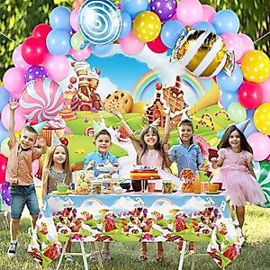 87 Pcs Candyland Themed Party Decorations, Candyland Lollipop Tablecloth and Lollipop Themed Backdrop with Balloon Garland Kit Christmas Candy Party Supplies for Christmas Halloween Party Supplies