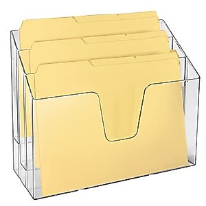 Acrimet Horizontal Triple File Folder Holder Organizer (Manila Folders Letter Size Included) (Clear Crystal Color)