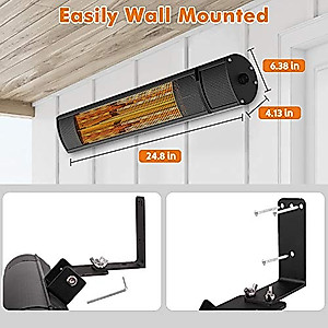 PATIOBOSS Electric Patio Heater - Outdoor Heater Wall Mounted Super Quiet 1500W Fast Heat Gold Tube Infrared Space Heater with Remote Control Safe Overheat Protection Ceiling Hang for Garage IP65