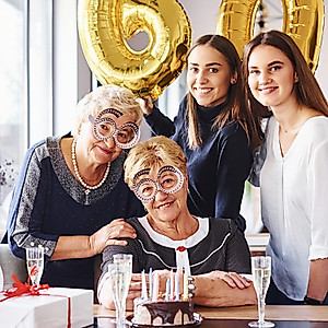 9 Pack Sunglasses & Decorations - Men & Women's Party Eyeglasses for 60th Birthday & Anniversary Celebrations (rose gold)