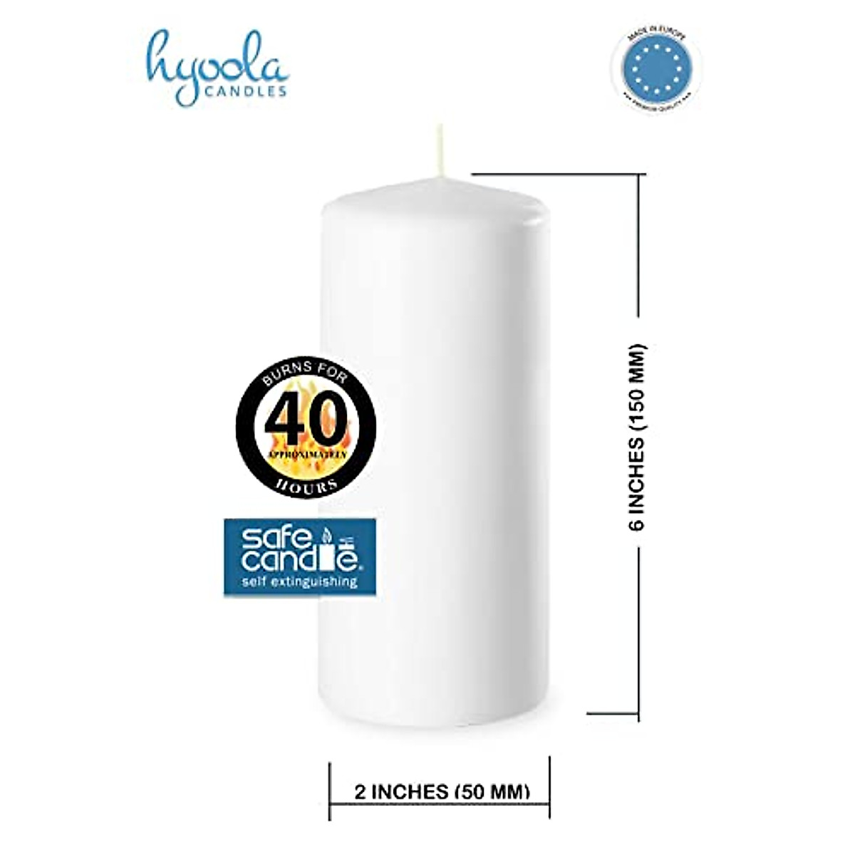 Hyoola White Pillar Candles 2x6 Inch - 4 Pack Unscented Pillar Candles - European Made